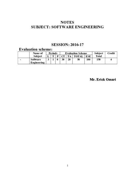 Pdf Notes Subject Software Engineering
