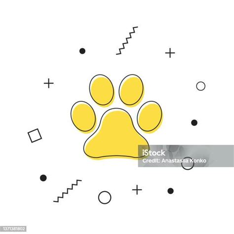 발 인쇄 아이콘 벡터입니다 흰색 배경에 기하학적 모양이있는 노란색 고양이 발 인쇄 아이콘 벡터 갈고리 발톱에 대한 스톡 벡터 아트 및 기타 이미지 Istock