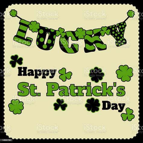 성 패트릭의 날을 위한 벡터 디자인 클로버 잎과 텍스트가 있는 그림 엽서 사각형 템플릿 소셜 네트워크에 게시하기에 적합합니다 3