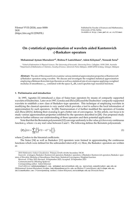 PDF On Q Statistical Approximation Of Wavelets Aided Kantorovich Q Baskakov Operators