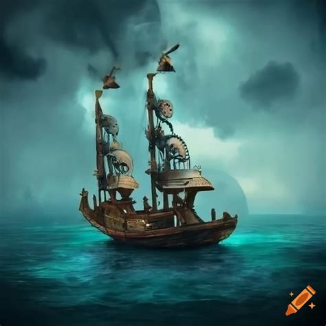 Surreal Steampunk Boat With Canons Sailing In The Sky On Craiyon
