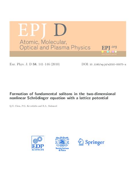 Pdf Formation Of Fundamental Solitons In The Two Dimensional Nonlinear Schrödinger Equation