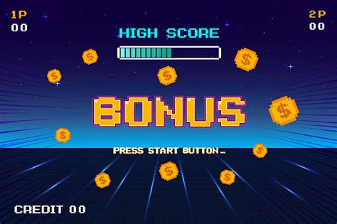 보너스 픽셀 아트 8 비트 게임 복고풍 미래파 공상 과학 배경 빛나는 네온 그리드 빈티지 아케이드 컴퓨터 게임의 스타 비디오 게임에 대한 스톡 벡터 아트 및 기타 이미지