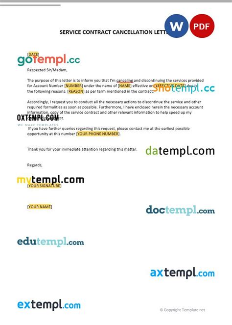 Free Download Service Contract Cancellation Letter Example Word And