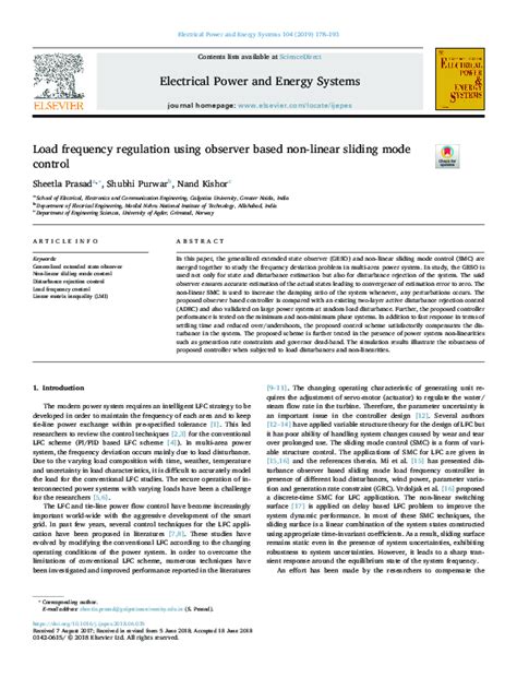 Pdf Load Frequency Regulation Using Observer Based Non Linear Sliding
