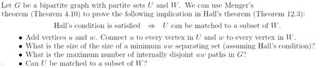 solved let g be a bipartite graph with partite sets u and w