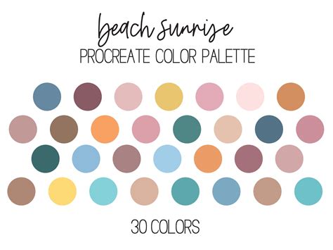 Beach Procreate Color Palette Sunrise Palette Morning Sunrise Procreate Color Palette Sunset
