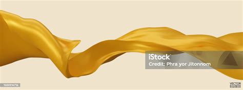 비행 노란색 실크 섬유 직물 플래그 배경입니다 부드럽고 우아한 노란색 새틴 베이지 색 배경에 격리 된 그랜드 오프닝 행사 노란 커튼 3d 벡터 그림입니다 0명에 대한 스톡