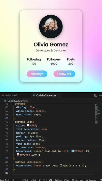 🧑‍💼 Profile Card Ui Design Using Html And Css Webdevelopment Coding Htmlcss Shorts Youtube