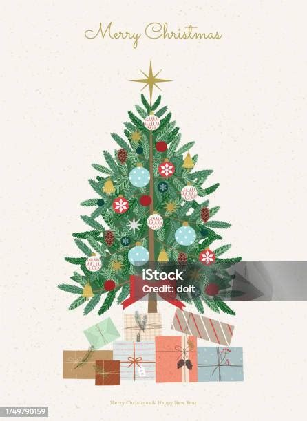 Стокова ілюстрація Новорічна Ялинка Подарункові Коробки Прикраса Куля Зірка Різдво Христове З