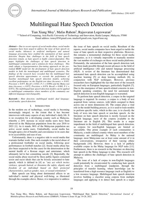 Pdf Multilingual Hate Speech Detection