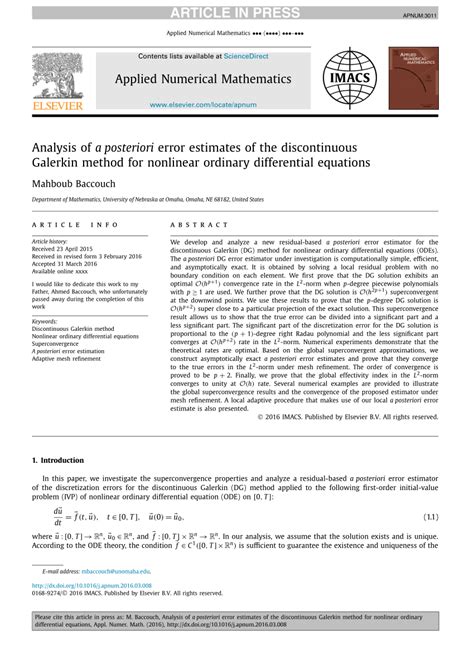 Pdf Analysis Of A Posteriori Error Estimates Of The Discontinuous