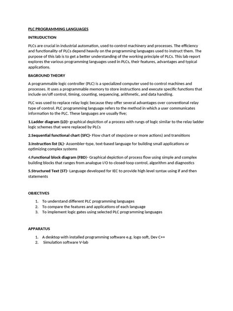 Plc Programming Languages Report 1 Pdf Programmable Logic Controller Computer Programming