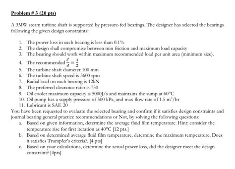 Solved Problem 3 20 ﻿ptsa 3mw Steam Turbine Shaft Is