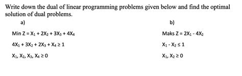 Solved Write Down The Dual Of Linear Programming Problems