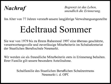 Traueranzeigen Von Edeltraud Sommer Trauernnde