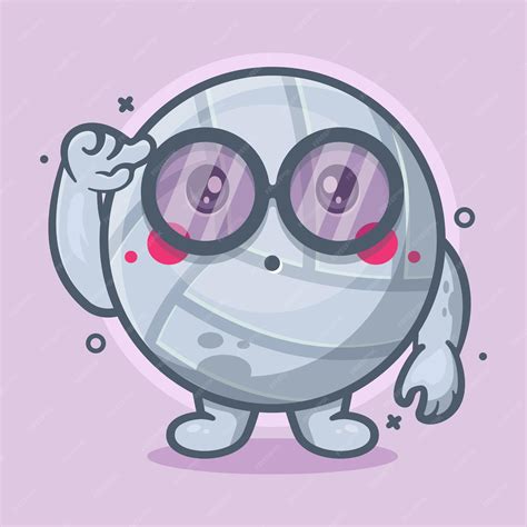 평면 스타일 디자인에 생각 식 고립 된 만화와 스마트 배구 공 캐릭터 마스코트 프리미엄 벡터