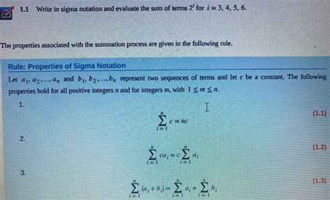 Solved 1 1 Write In Sigma Notation And Evaluate The Sum Of Chegg Com