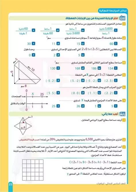 امتحانات رياضيات للصف السادس الابتدائي الترم الثاني 2024 بالإجابات شبابيك