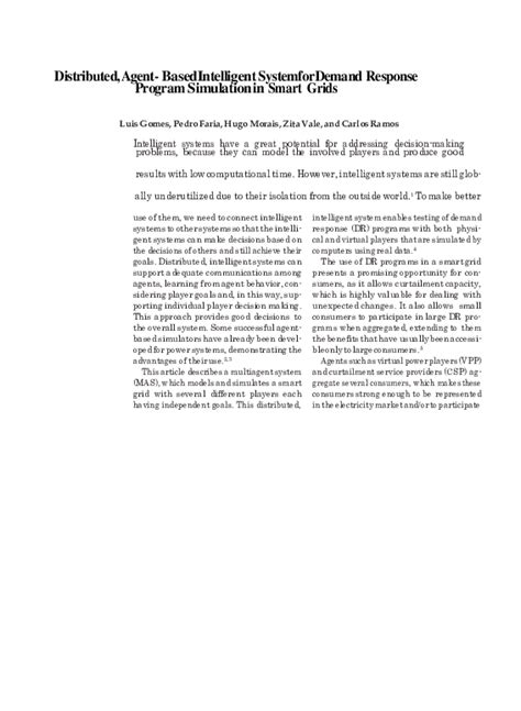 Pdf Distributed Agent Based Intelligent System For Demand Response