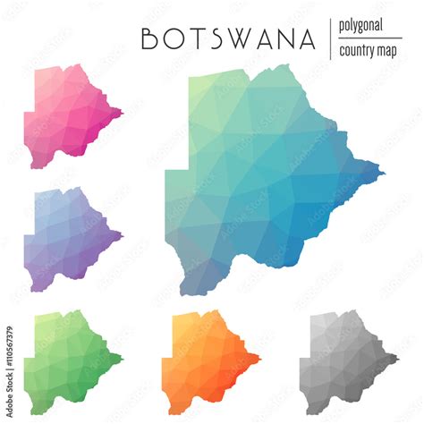 Set Of Vector Polygonal Botswana Maps Bright Gradient Map Of Country In Low Poly Style