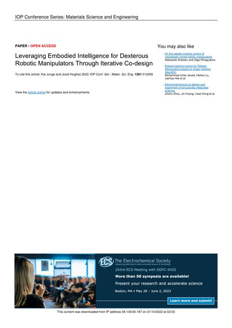 Pdf Leveraging Embodied Intelligence For Dexterous Robotic Manipulators Through Iterative Co