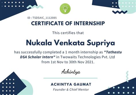 supriya nukala on linkedin twowaits internship2021 twowaits dsa tathastuscholarintern