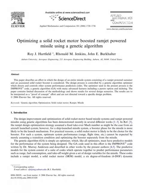 pdf optimizing a solid rocket motor boosted ramjet powered missile using a genetic algorithm