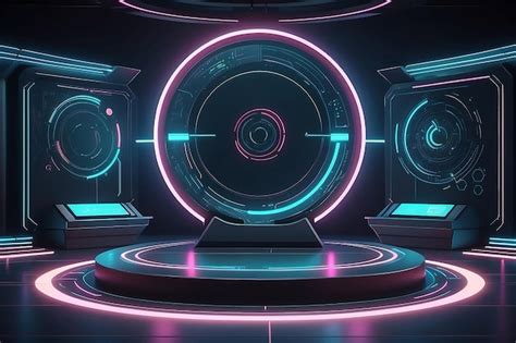 premium photo futuristic circle 3d lab stage with hud elements for ui