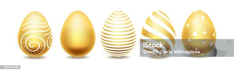 패턴으로 황금 부활절 달걀에 고립 된 흰색 배경을 설정합니다 Pascha 로고 배지 아이콘 좋아입니다 부활 일요일 엽서 카드 초대장 포스터 배너 서식 파일 3차원 형태에