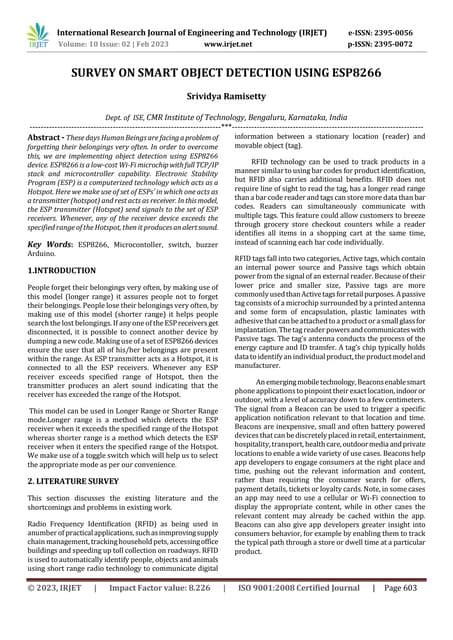 Survey On Smart Object Detection Using Esp8266 Pdf