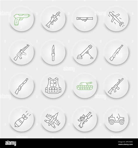 Military Line Icon Set War And Army Symbols Collection Vector Sketches Neumorphic Ui Ux