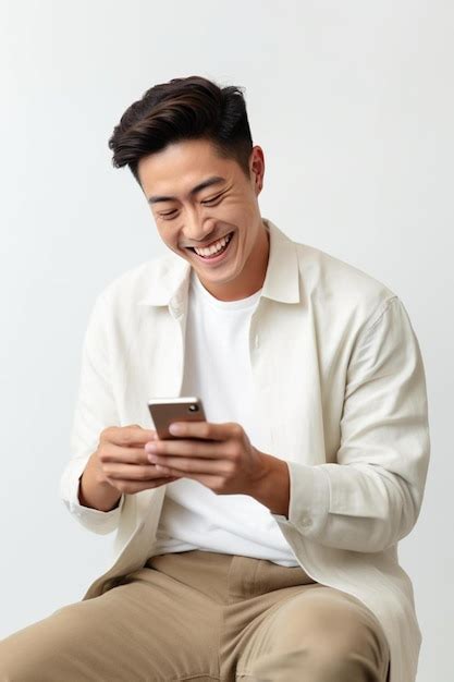 Premium Photo A Man Is Smiling And Looking At A Phone