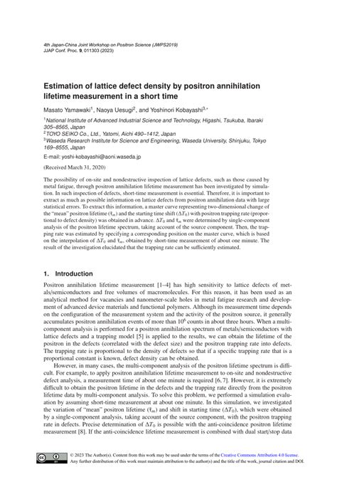 Pdf Estimation Of Lattice Defect Density By Positron Annihilation
