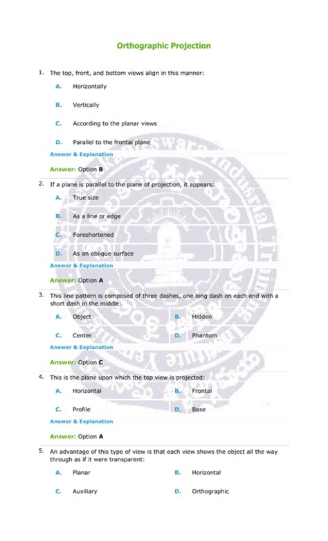 Orthographic Projection Quiz Practice Questions And Answers
