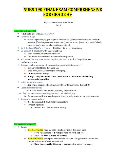 Nurs 190 Physical Assessment Final Examlatest100 Correct Browsegrades