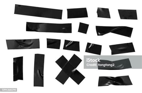 흰색 바탕에 검은 테이프 설정 합니다 찢어진된 수평 및 다른 크기 검은 스티커 테이프 접착제 조각 검은색에 대한 스톡 사진 및 기타 이미지 Istock