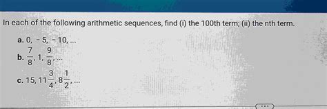 solved in each of the following arithmetic sequences find