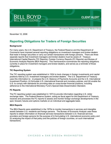 Reporting Obligations For Traders Of Foreign Securities