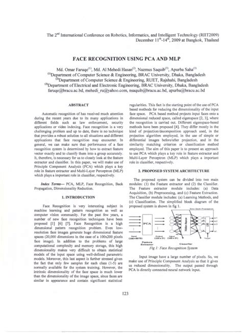 Pdf Face Recognition Using Pca And Mlp