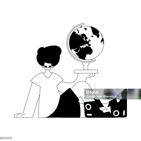 지구를 가진 사람 학습 과목 희미하고 하얀 선의 장인 정신 트렌디한 스타일 벡터 일러스트레이션 과학에 대한 스톡 벡터 아트 및