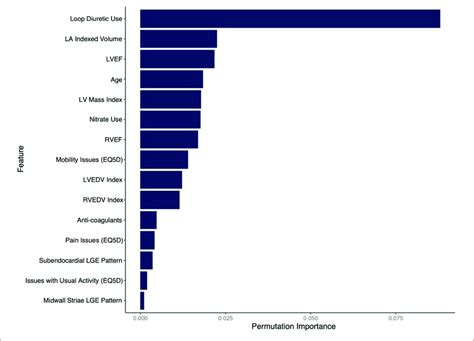 Mean Permutation Importance Values Over 100 Bootstrap Samples For The