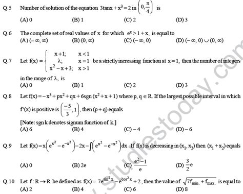 Jee Mathematics Application Of Derivatives Mcqs Set A With Answers