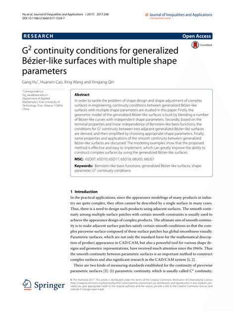 Pdf G2 Continuity Conditions For Generalized Bézier Like Surfaces With Multiple Shape Parameters