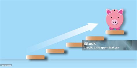 화살표 상승은 돈을 절약하거나 축적하기위한 은유로 파란색 배경에 돼지 저금통이있는 계단을 올라갑니다 3차원 형태에 대한 스톡 벡터 아트 및 기타 이미지 Istock