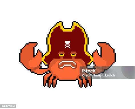 게 해적 픽셀 아트 바다 암 필리버스터 8 비트 픽셀화 벡터 그림 갈고리 발톱에 대한 스톡 벡터 아트 및 기타 이미지 갈고리 발톱 갑각류 귀여운 Istock
