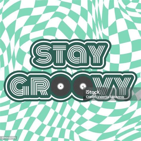 복고풍 포스터 타이포그래피 문구와 커버 템플릿 그루비 유지 긍정적 인 인용문 비닐 레코드가있는 빈티지 레터링 녹색과 흰색의 체스