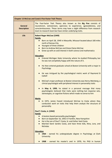 solution theories of personality chapter 13 five factor trait theory