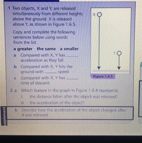Solved O 1 Two Objects X And Y Are Released Simultaneously