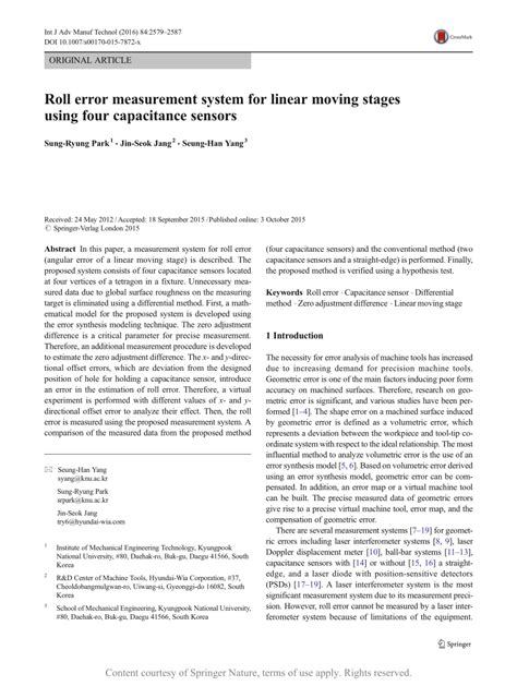 Roll Error Measurement System For Linear Moving Stages Using Four Capacitance Sensors Request Pdf